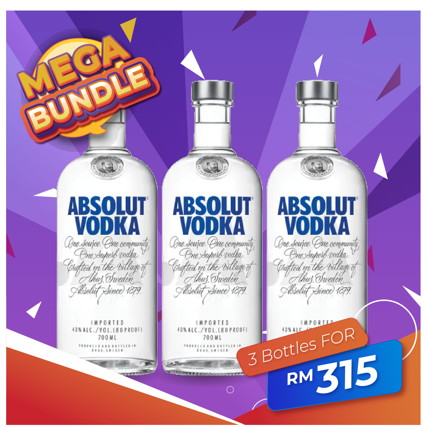 Mega Big Bundle – Absolut Blue Vodka [1000ML] x 3 – buywine.com.my