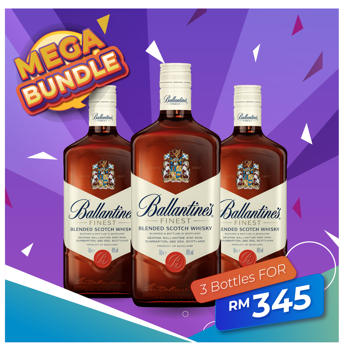 Mega Big Bundle – Ballantine’s Finest Blended Scotch Whisky [1000ML] x 3 – buywine.com.my