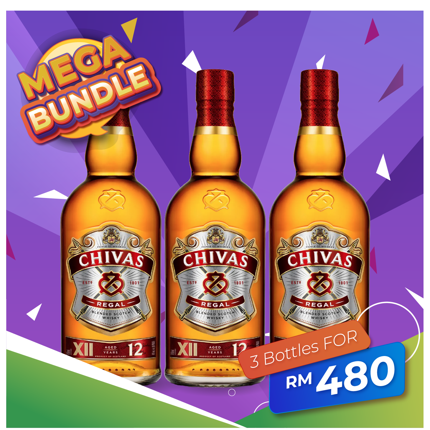 Mega Big Bundle – Chivas Regal 12 Years Old Blended Scotch [1000ML] x 3 – buywine.com.my